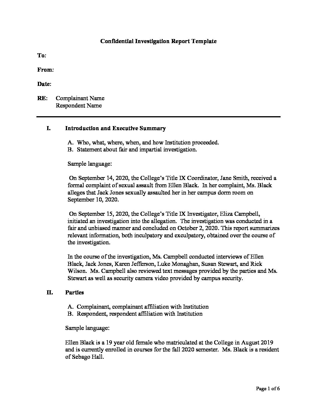 Sample Investigation Report Format Sample Incident Report Template